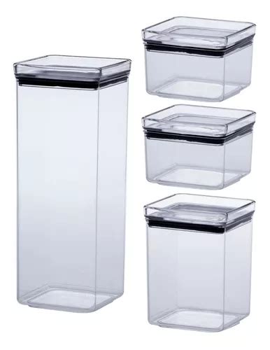 Kit 4 Potes Herméticos Quadrado Empilháveis Acrílico P M G MercadoLivre
