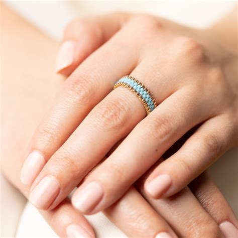 Turquoise High End Beaded Ring Seed Bead Ring Bead Woven Band Ring