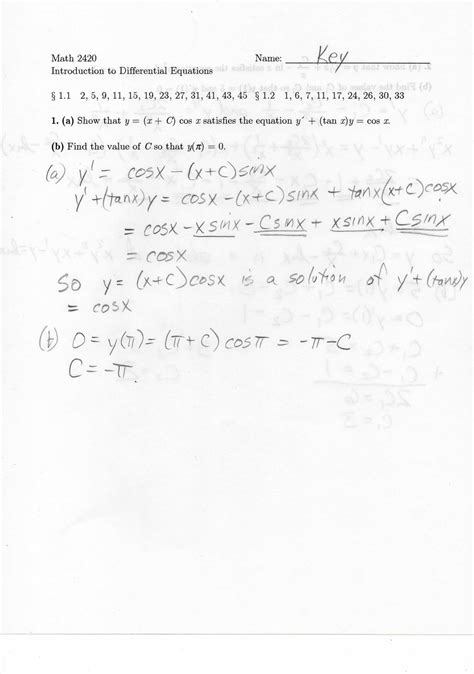 Intro To Diff Eq Questions With Their Answers For The Assignment
