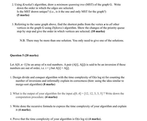 Solved Question Marks Consider The Following Graph G Chegg