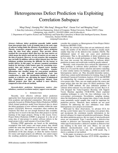 Pdf Heterogeneous Defect Prediction Via Exploiting Correlation Subspace