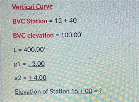 Solved Vertical Curve Bvc Station 12 40 Bvc Elevation