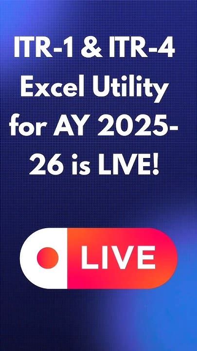 Itr 1 And Itr 4 Excel Utility For Ay 2025 26 Shortsfeed Shorts Youtube