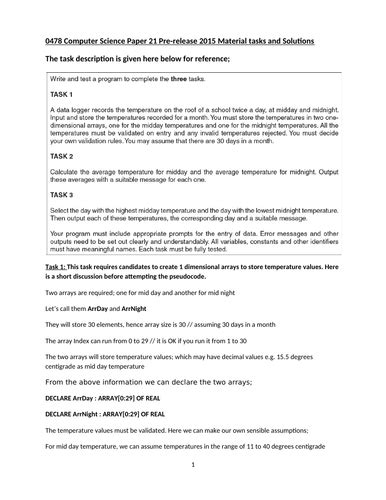 Computer Science 2015 Pre Release Material Paper 21 Teaching Resources