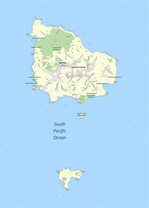 ノーフォーク島の詳細な物理的政治地図 プレミアムベクター
