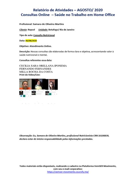 Modelo Relatório De Atividades Agosto Pdf Negócios Finanças E