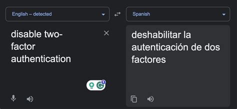Web 2FA Disable Two Factor Authentication Button Text In Spanish