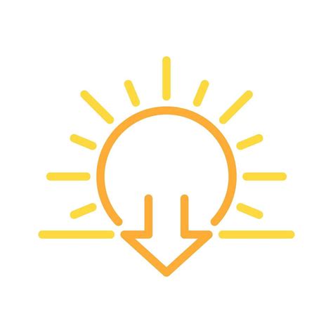 Sunset Two Color Line Icon Sun And Downward Arrow Symbol Evening Time