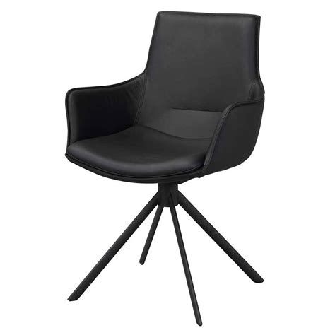 Armlehnenstuhl Aus Leder In Schwarz Mit Drehgestell Aus Metall Maik