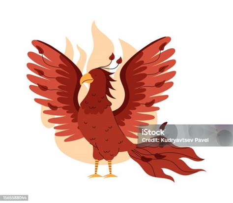 Burung Phoenix Makhluk Mitos Ilustrasi Vektor Datar Terisolasi Pada
