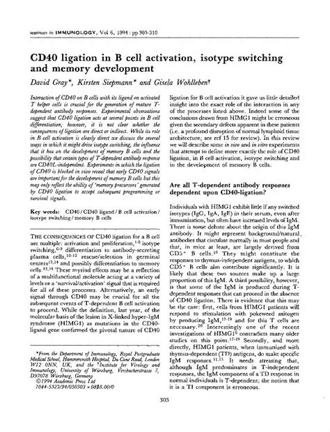 Pdf Cd40 Ligation In B Cell Activation Isotype Switching And Memory Development Dokumen Tips