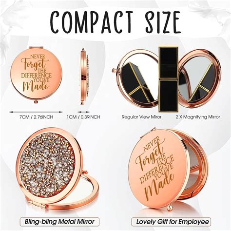 6 Pcs Thank You Teacher Appreciation Pocket Mirrors Rose Gold Compact