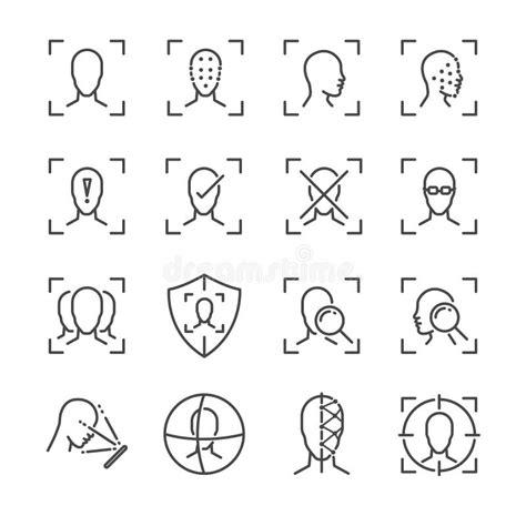 Face Id Line Icon Set Included The Icons As Face Recognition Facial