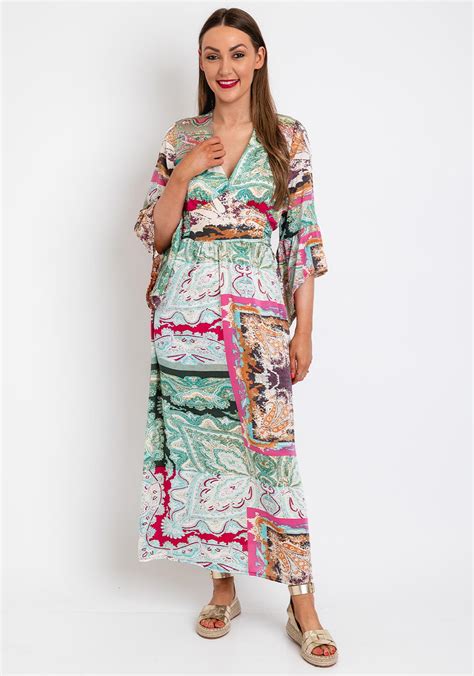 Serafina Collection Satin Damask Print Tie Maxi Dress Green Multi