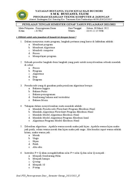 uts pemrogramnan dasar kelas x pdf