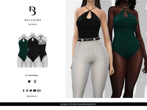 Bill Sims Slinky Cut Out Halter Bodysuit Halter Bodysuit Sims 4