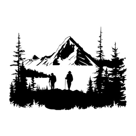 Wilderness Adventure Silhouette Clipart Em Fundo Branco Vetor Premium