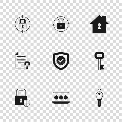 Set Laptop With Password Old Key Key Shield Check Mark House Under