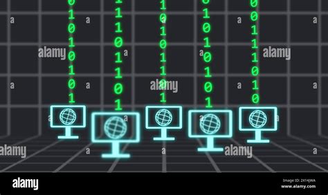 Image Of Cloud Icon And Digital Screens Over Binary Coding Stock Photo