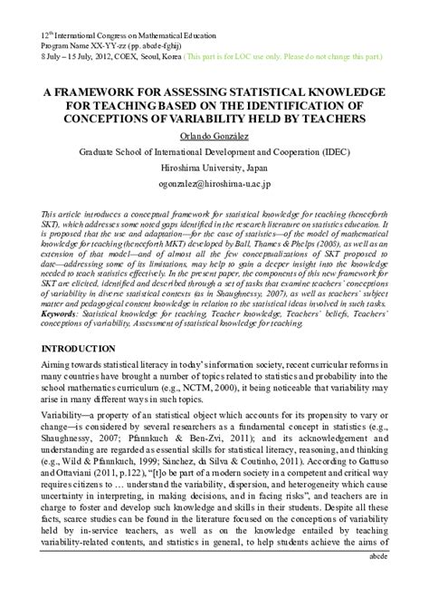 Pdf A Framework For Assessing Statistical Knowledge For Teaching Based On The Identification