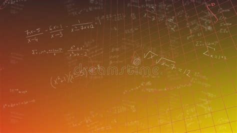 Animation Of Mathematical Equations Floating Over Grid Network Against