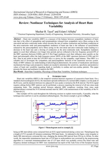 Review Linear Techniques For Analysis Of Heart Rate Variability Pdf