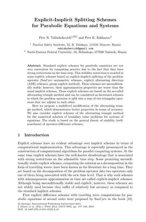 Pdf Explicit Implicit Splitting Schemes For Parabolic Equations And