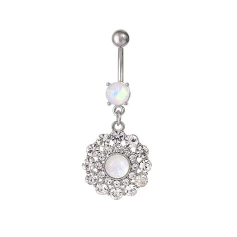 Trendy Flower Dangle Belly Button Rings Crystal Double Piercing Barbell Surgical Steel Navel