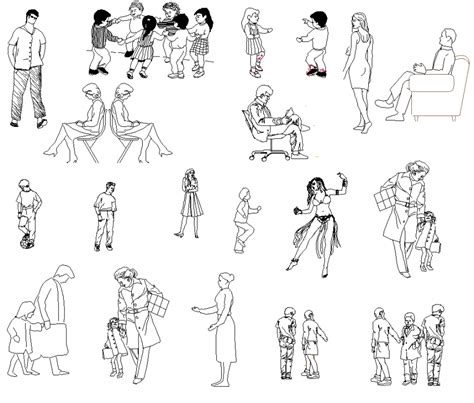 People CAD Blocks Layout 2d View Autocad File