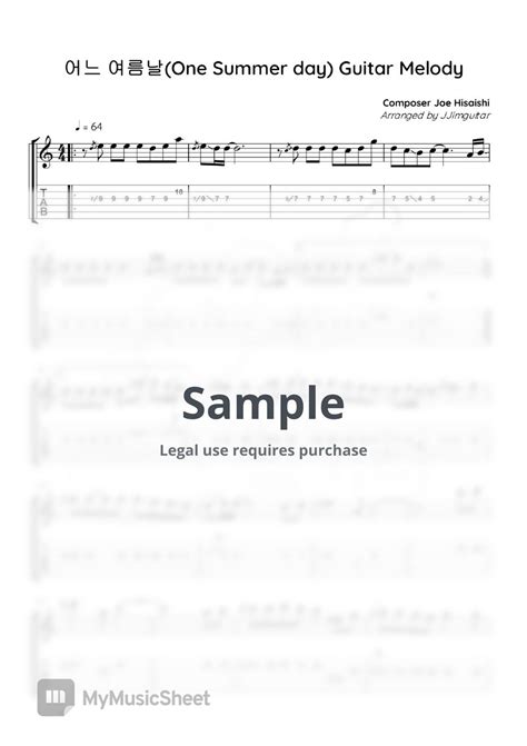 Joe Hisaishi 어느 여름날one Summer Day Sheets By Jjimguitar