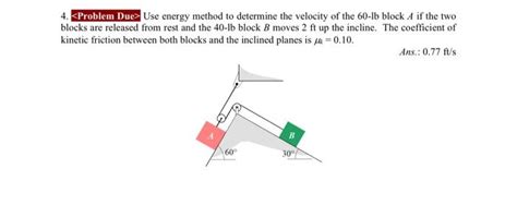 Solved Use Energy Method To Determine The Velocity Of Chegg Com