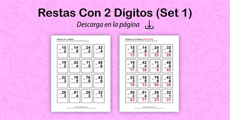 Restas Con 2 Dígitos Set 1 Edumaterial