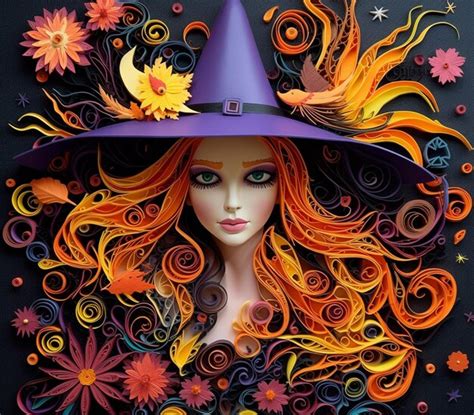 Premium Ai Image A Close Up Of A Paper Art Of A Woman Wearing A Witch