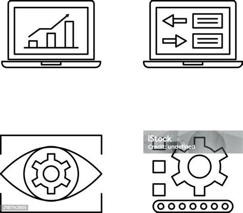 사물 인터넷 아이콘 집합입니다 플랫 아웃라인 디자인의 Iot 기호 스마트 장치 산업 인공지능 자동화된 기계 학습 스마트 로봇 사이버 보안 비즈니스 산업 벡터 일러스트 레이