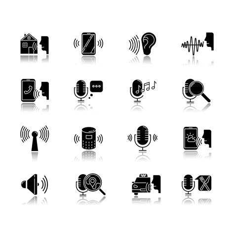 Voice Control Drop Shadow Black Glyph Icons Set Sound Request Remote Controlled Apps Speech
