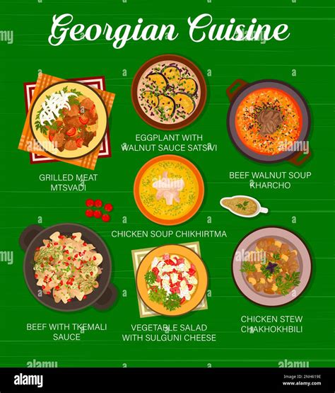 Georgian Cuisine Menu Page Design Eggplant With Sauce Satsivi Stew