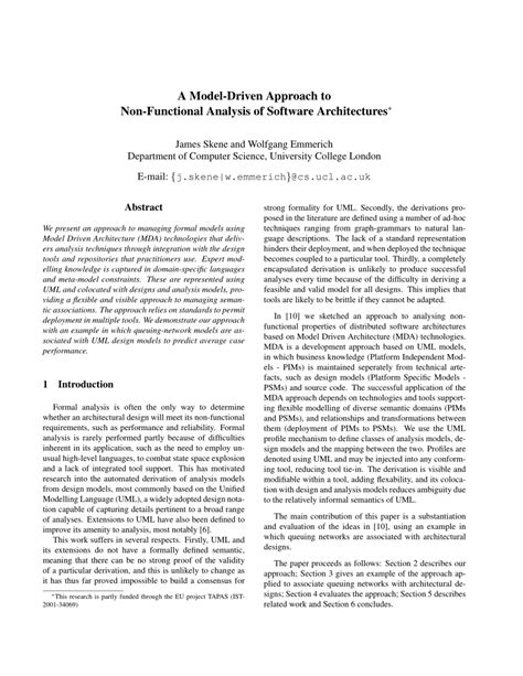 Pdf A Model Driven Approach To Non Functional Analysis Of Software