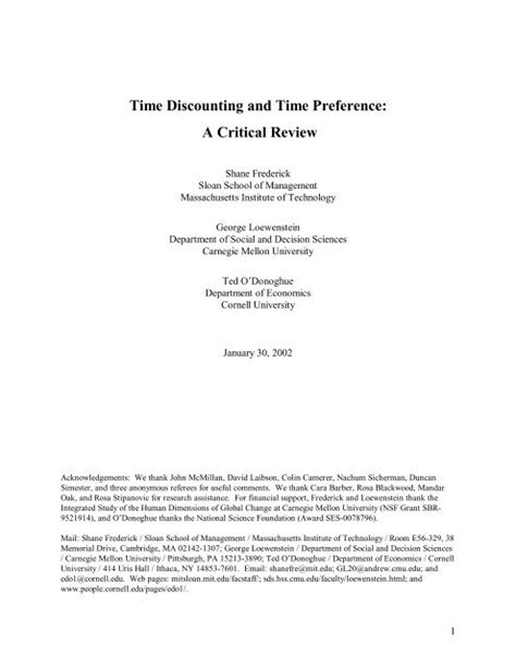 Time Discounting And Time Preference A Critical Review Citeseerx