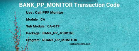 BANK PP MONITOR SAP Tcode For Call PPF Monitor