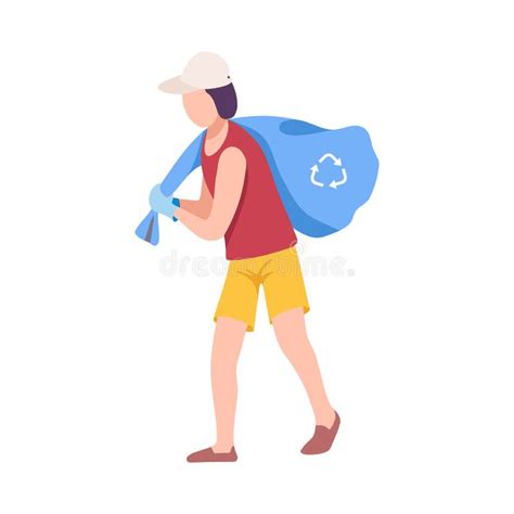 Young Man Carrying Plastic Bag Full Of Trash Male Volunteer Picking