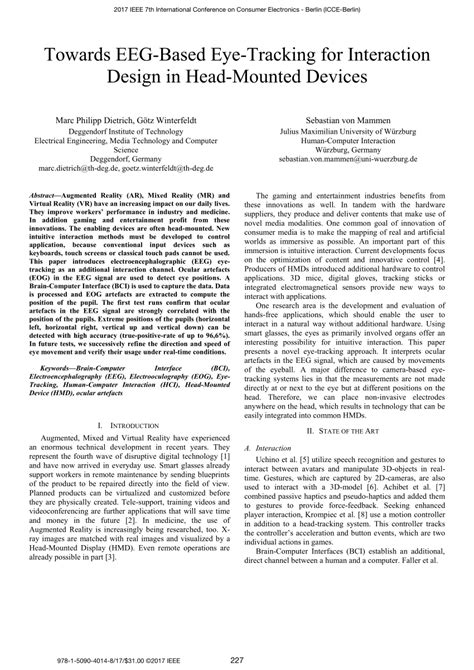 Pdf Towards Eeg Based Eye Tracking For Interaction Design In Head