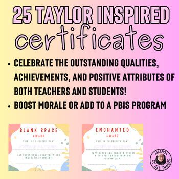 Taylor Swift Themed Certificates End Of Year Awards Pbis Staff Or