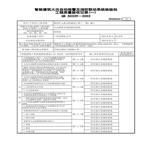 园林绿化南沙公园智能建筑 智能建筑火灾自动报警及消防联动系统检验批工程质量验收记录施工文档土木在线