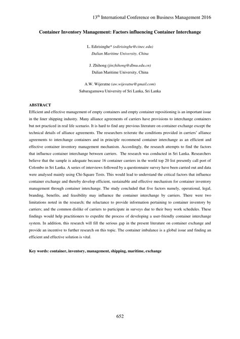 Pdf Container Inventory Management Factors Influencing Container