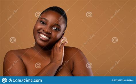 Beautiful Plus Size African American Woman Posing Looking At Camera Stock Image Image Of Clean