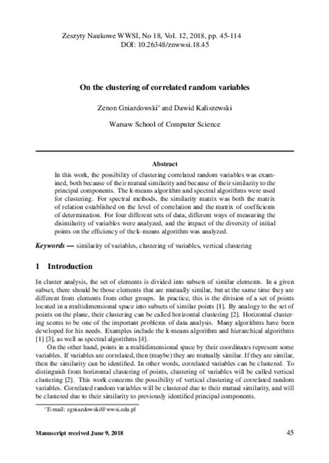 Pdf On The Clustering Of Correlated Random Variables