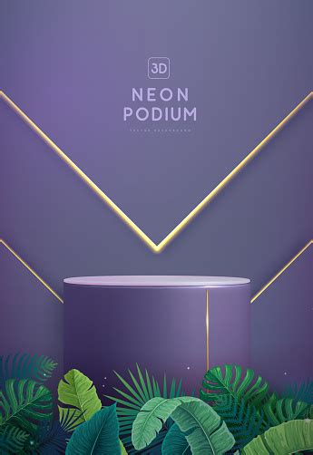 3d 연단과 녹색 열대 나뭇잎이 있는 배경을 보여줍니다 여름 자연 개념입니다 벡터 그림 0명에 대한 스톡 벡터 아트 및 기타