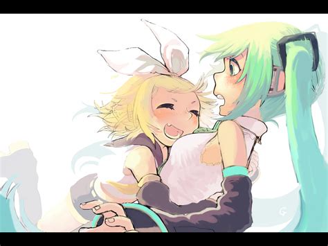 Girls Goosechan Hatsune Miku Hug Kagamine Rin Vocaloid R Konachan