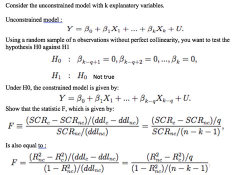 Solved Consider The Unconstrained Model With K Explanatory Chegg