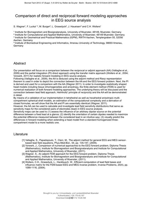 Pdf Comparison Of Direct And Reciprocal Forward Modeling Approaches In Eeg Source Analysis
